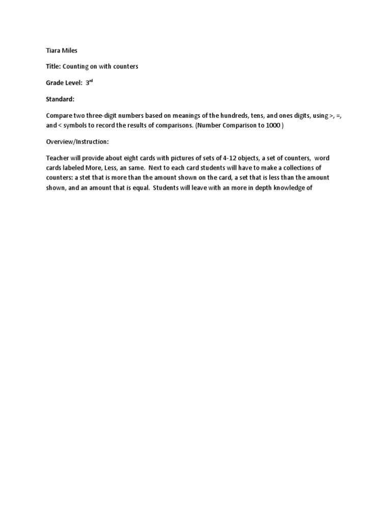 Title: Counting On With Counters Grade Level: 3 Standard | PDF ...