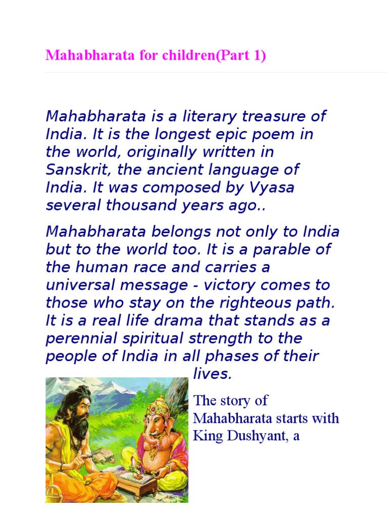 Mahabharata For Kids | PDF | Mahabharata | Vaishnava Texts
