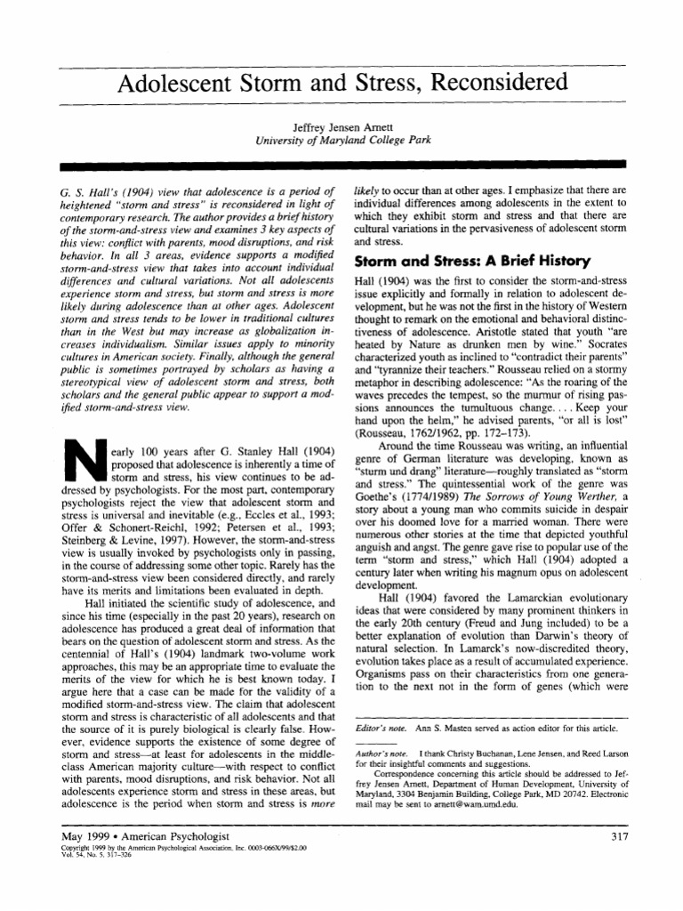 Adolescent "Storm and Stress" Reconsidered | PDF | Mood (Psychology ...
