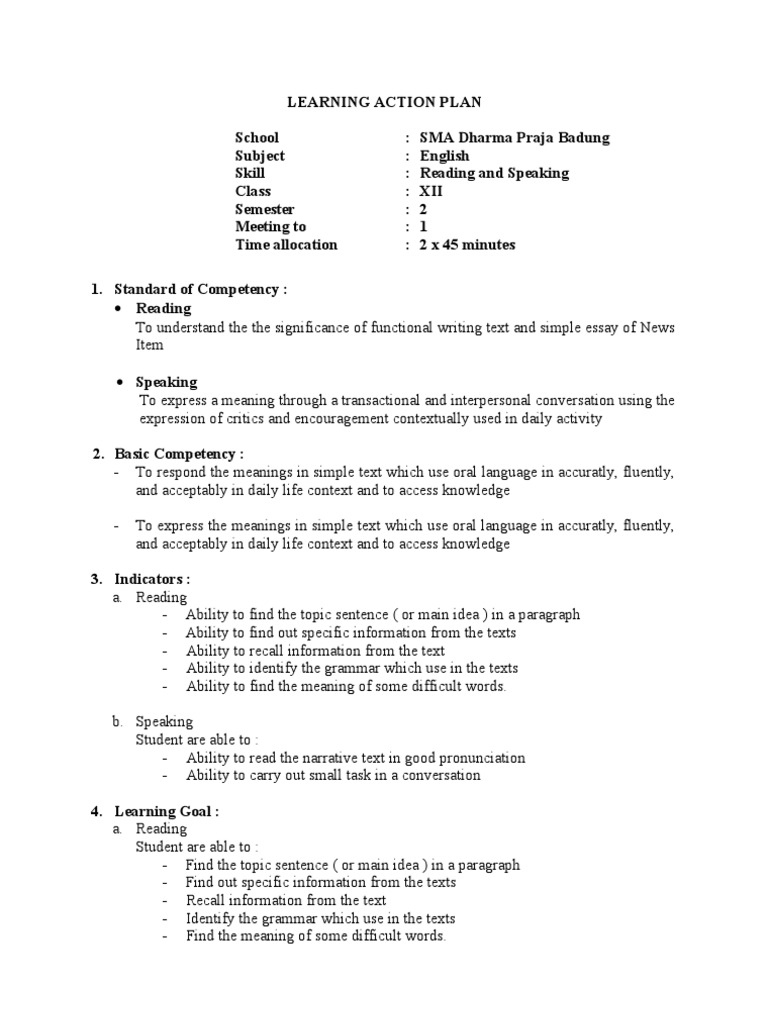 Learning Action Plan (Tefl) Pertemuan 1 | PDF | Educational Assessment ...