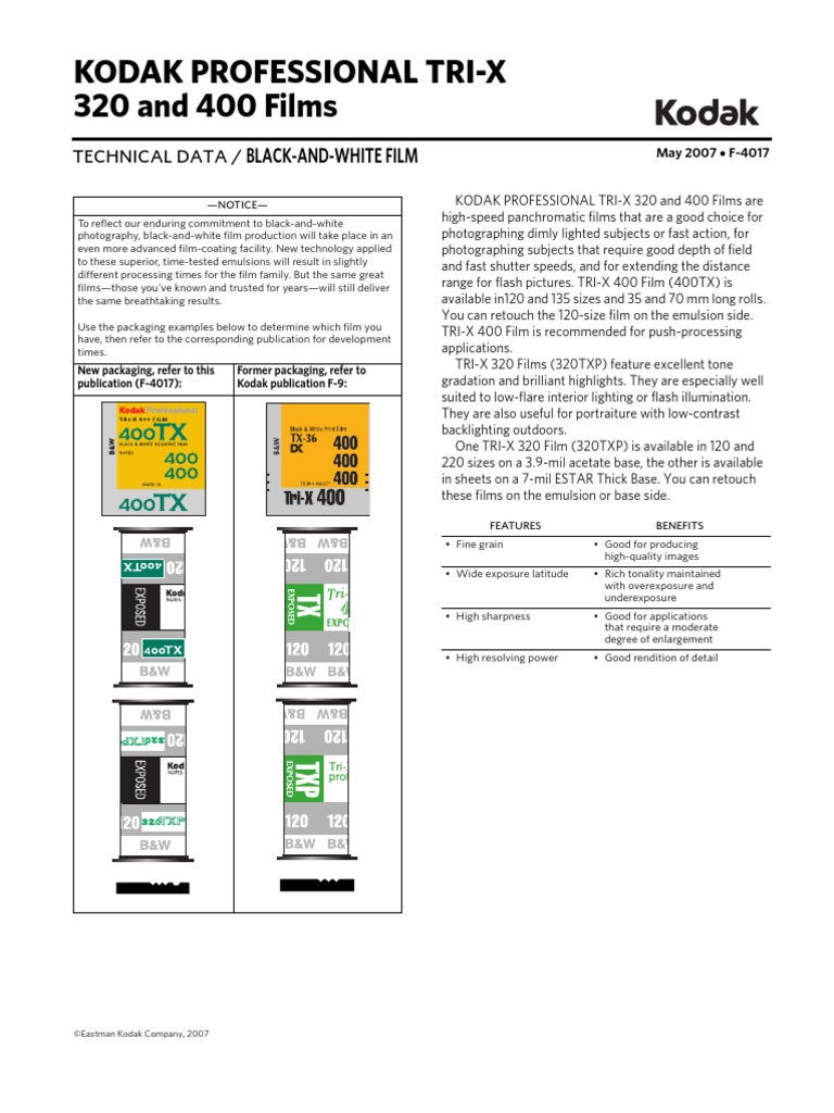 Kodak Tri-X data sheet | Exposure (Photography) | Optics