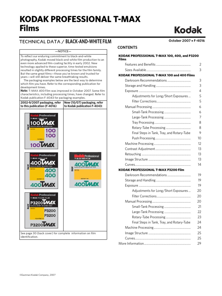 Kodak Tmax Data Sheet | PDF | Film Speed | Exposure (Photography)