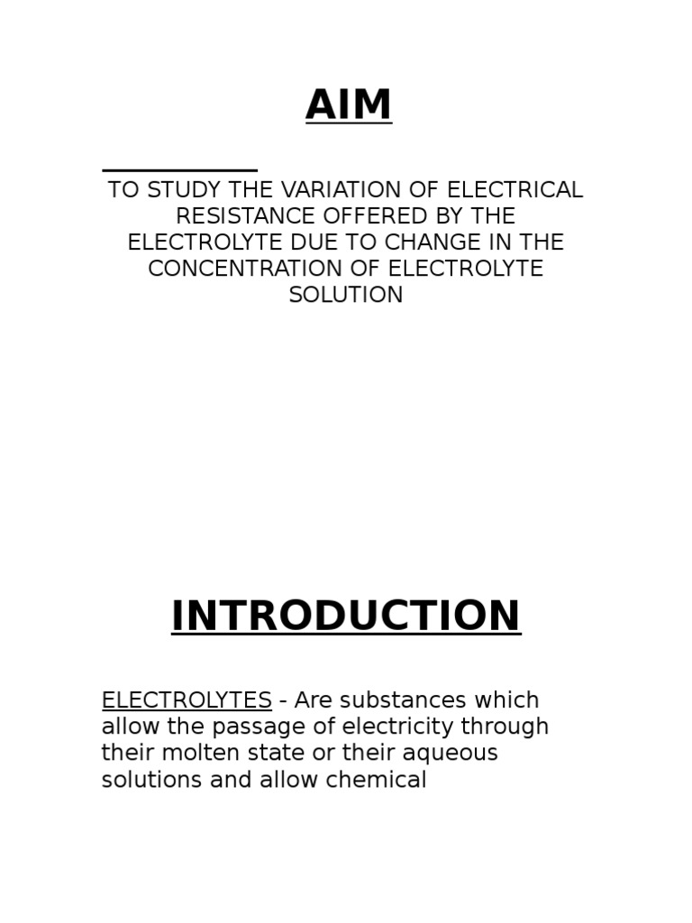 Physics Project | PDF | Electrolyte | Electrical Resistivity And Conductivity