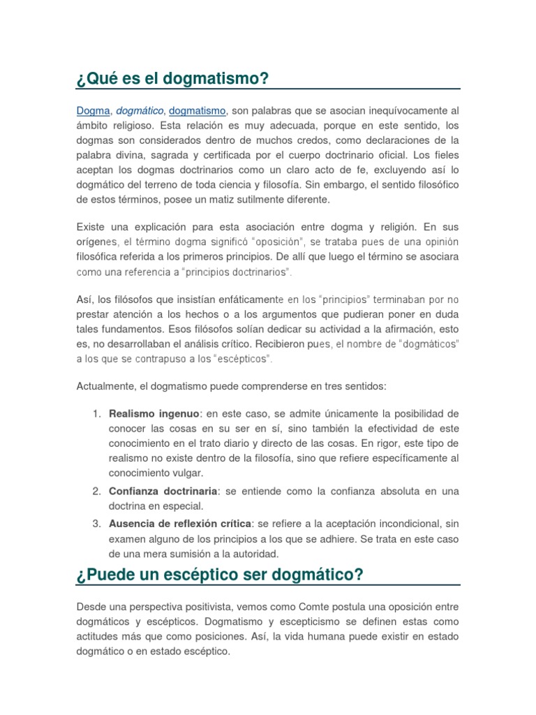 Qué Es El Dogmatismo | PDF | Dogma | Realismo filosófico