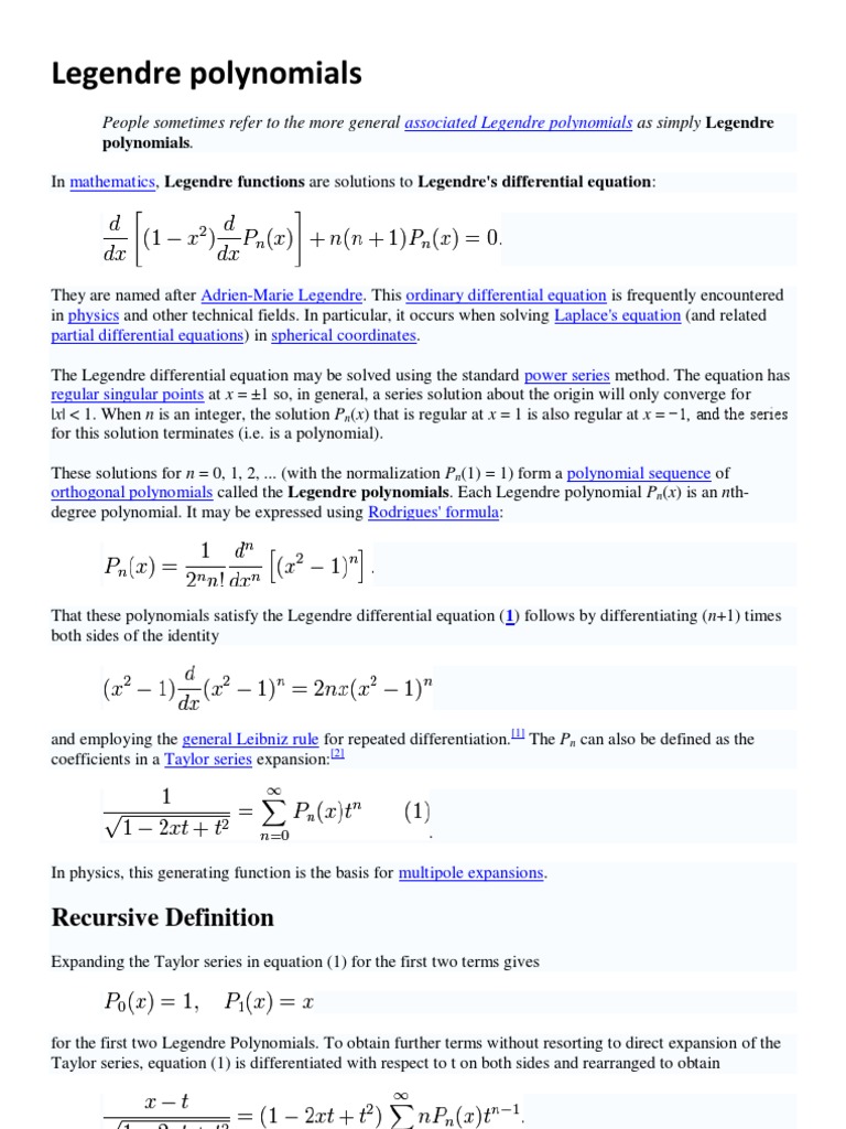 Legendre Polynomials PDF | PDF | Abstract Algebra | Differential Geometry