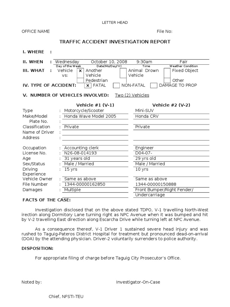 Traffic Accident Investigation Report Form | PDF | Traffic Collision ...