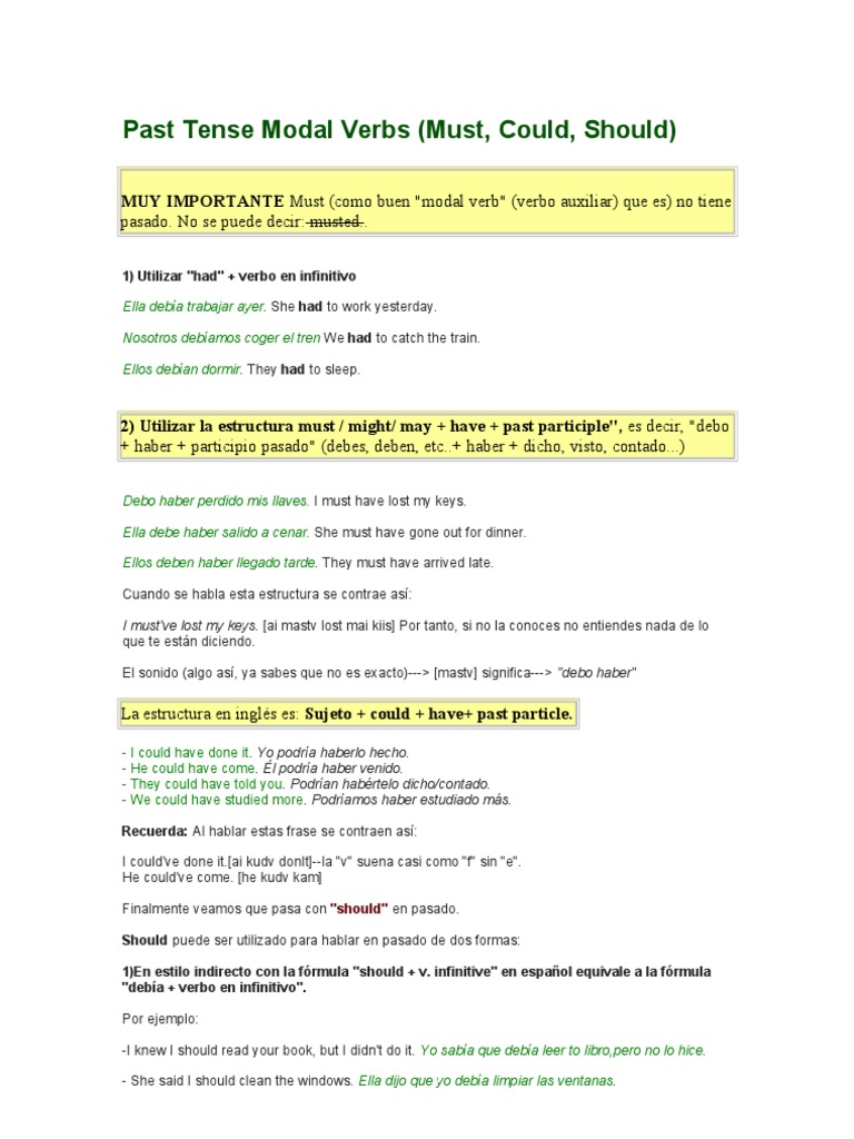 Verbos Modales en Pasado: Must, Could, Should | PDF | Estilo (ficción) | Unidades Semánticas