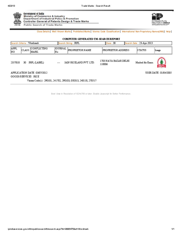 Class Details Well Known Marks Prohibited Marks Vienna Code ...