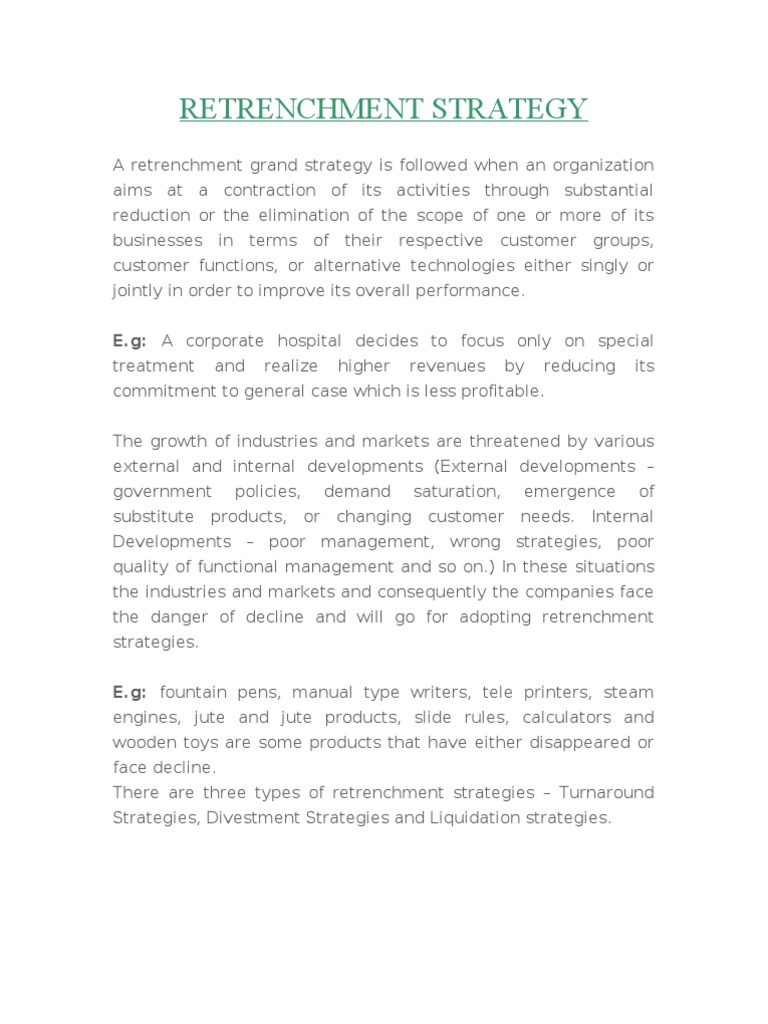 Retrenchment Strategy | PDF | Business | Economies