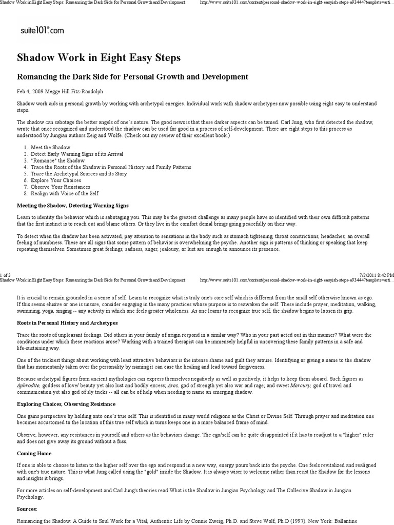 Shadow Work in Eight Easy Steps | PDF | Shadow (Psychology ...