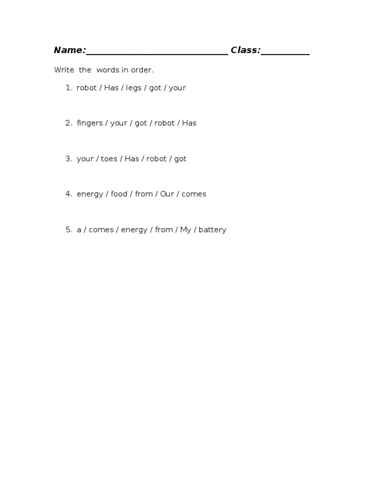 Robot and Energy Vocabulary Exercise | PDF | Language Arts & Discipline