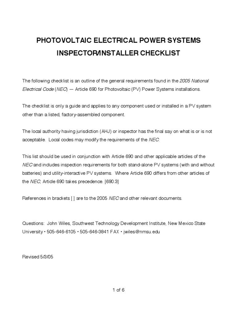 PV Check List | PDF | Photovoltaic System | Power Inverter