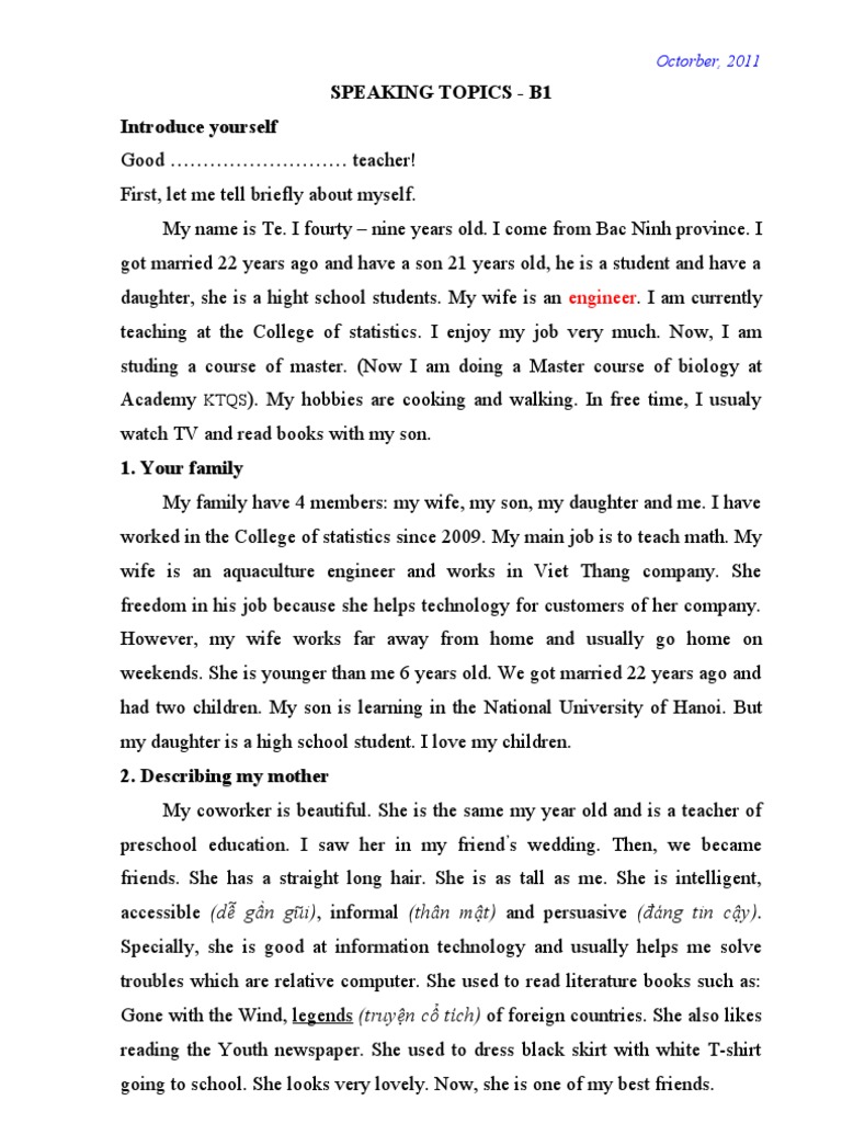 Speaking Topics b1 | PDF | Foods | Further Education