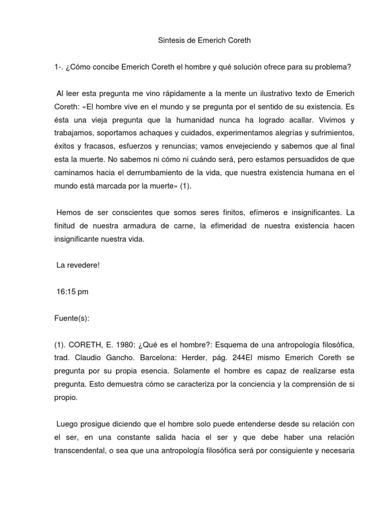 Sintesis de Emerich Coreth | PDF | Esencia | Alma