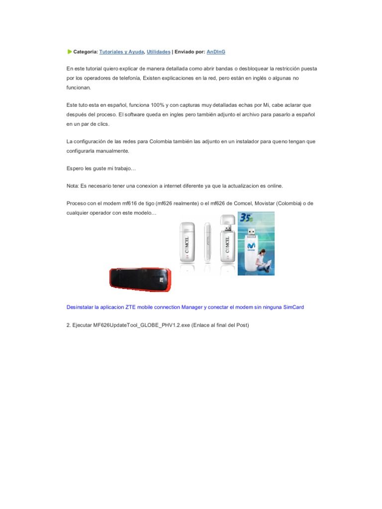 Liberar Modem ZTE MF626 de Comcel Movistar o Tigo | PDF | Informática