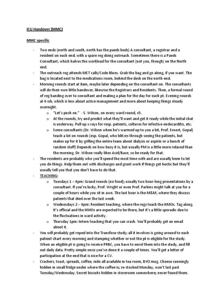 ICU Handover | Download Free PDF | Intensive Care Unit | Medicine