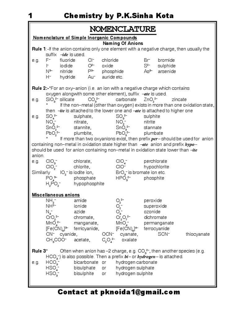 Inorganic Nomenclature | PDF | Ion | Cyanide