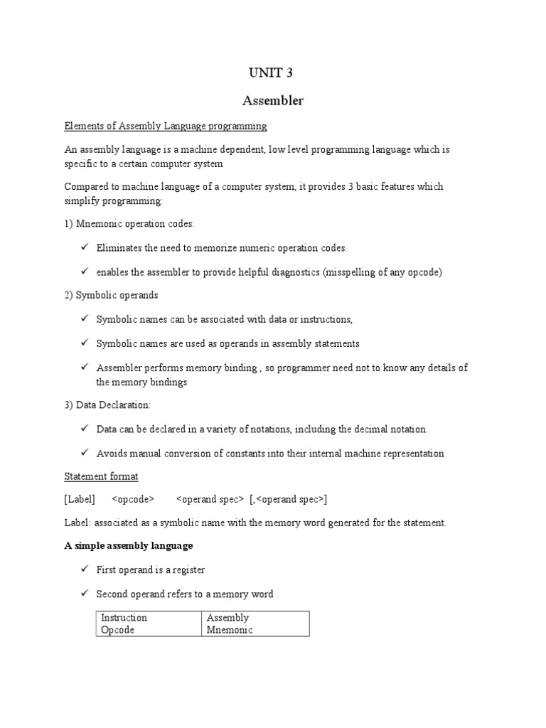 UNIT 3 Assembler | Download Free PDF | Assembly Language | Instruction Set