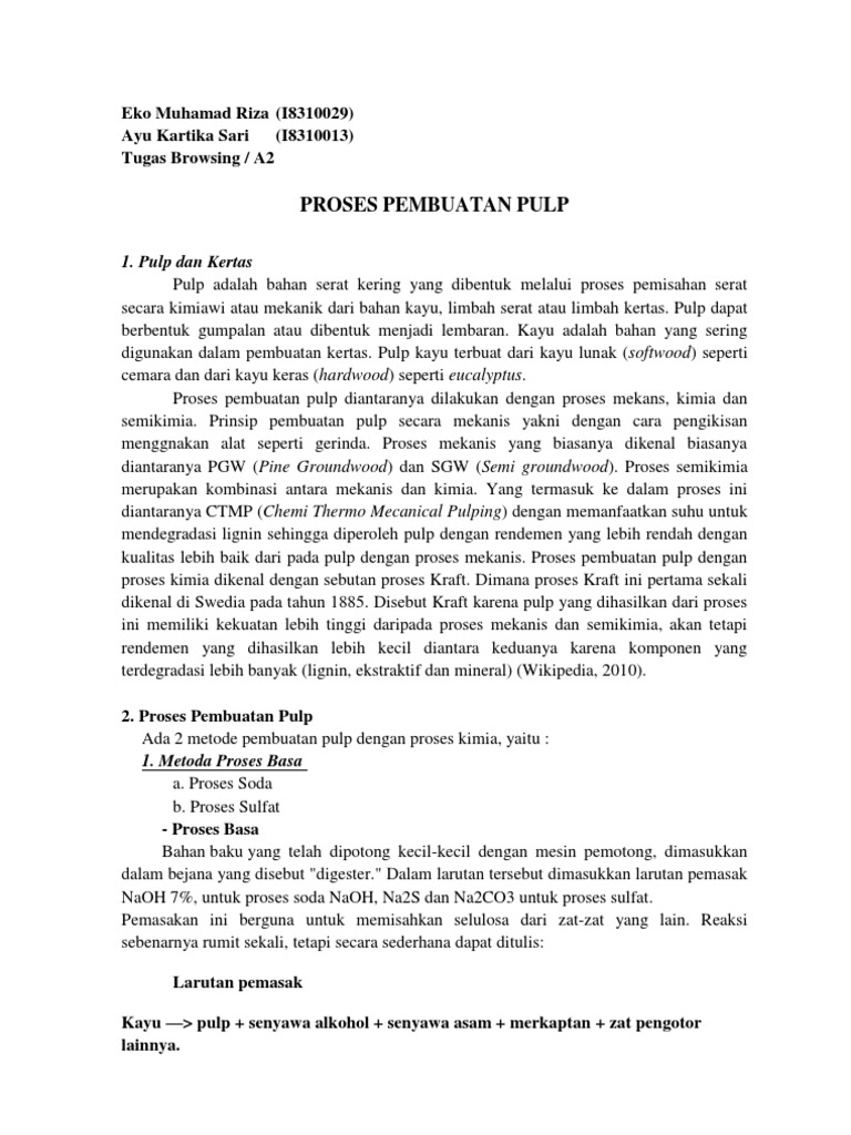 Proses Pembuatan Pulp | PDF