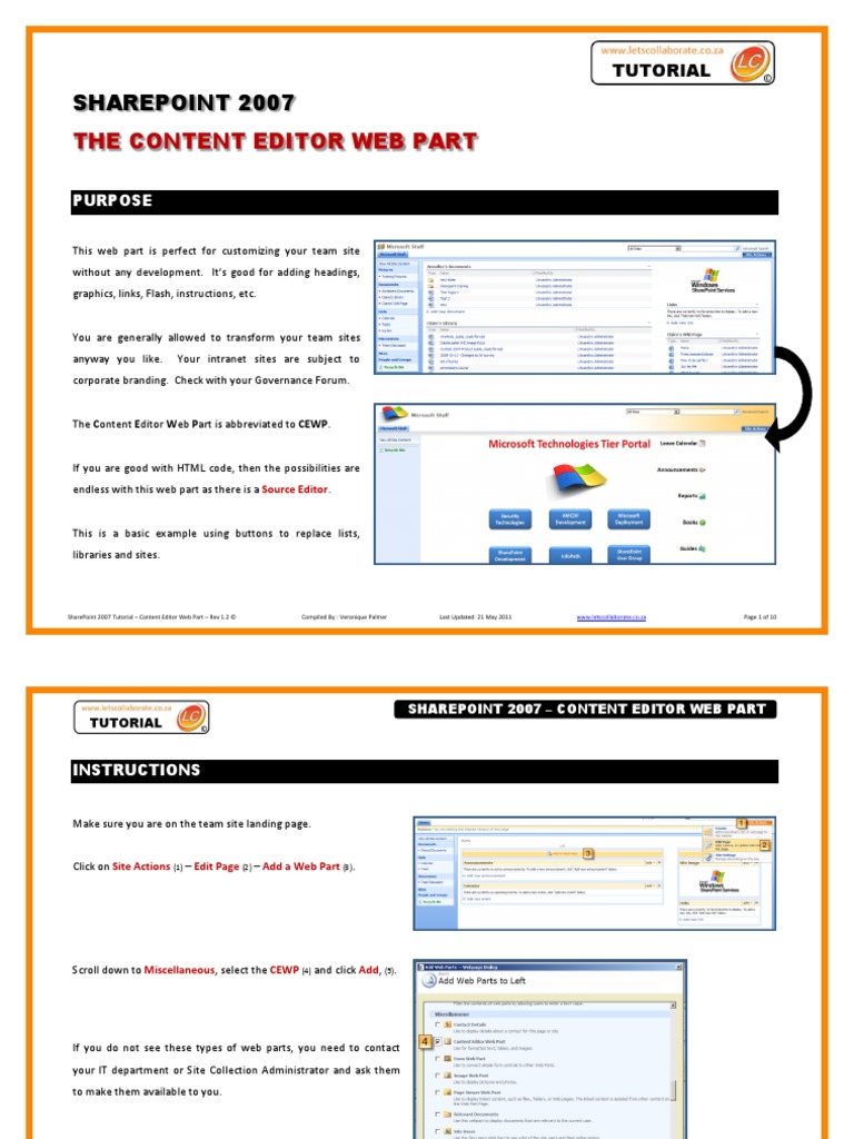 SharePoint 2007 Tutorial - Content Editor Web Part v.1.2 | PDF | Hyperlink | Share Point