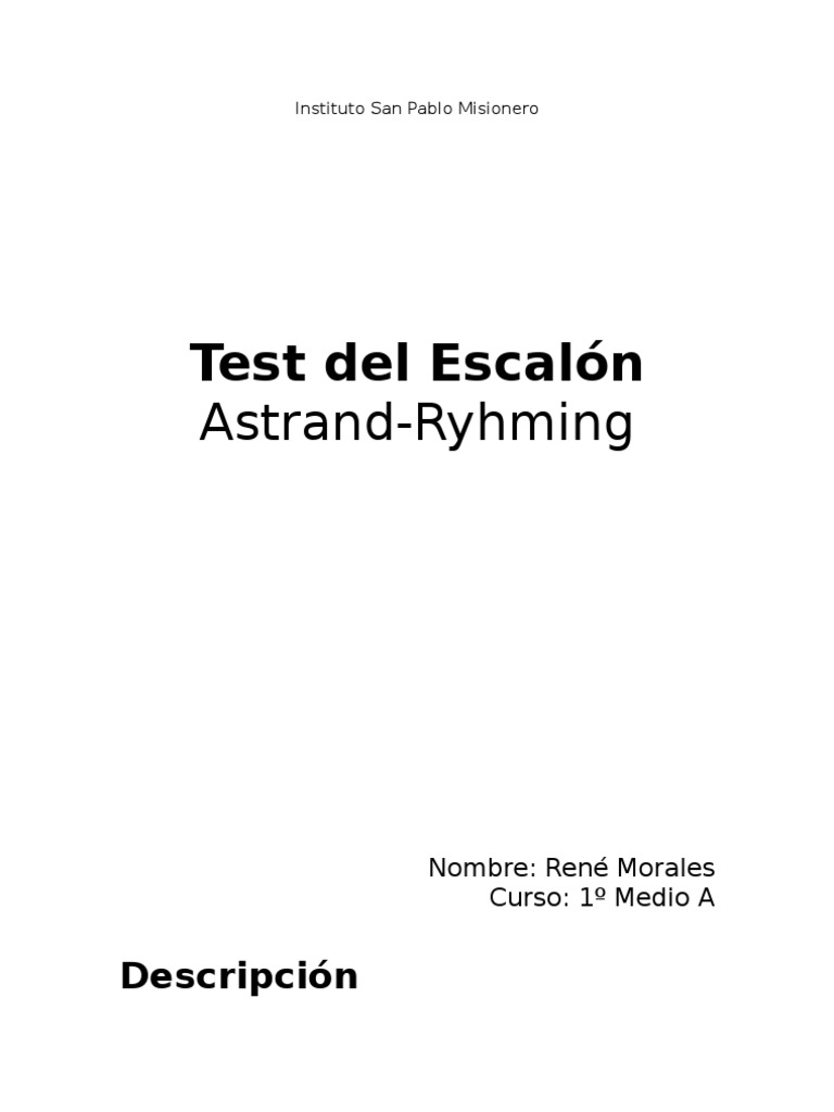 Instituto San Pablo Misionero Test Del Escalón Astrand-Ryhming Nombre ...