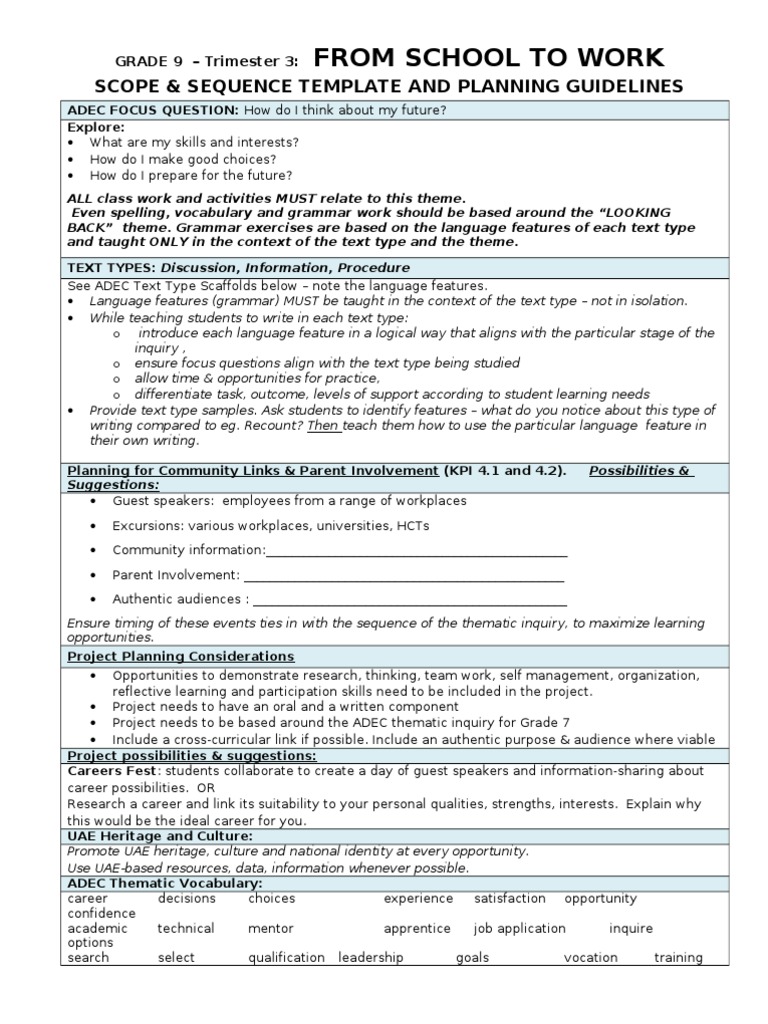 Grade 9 Scope and Sequence Planner | PDF | Inquiry | Reading Comprehension