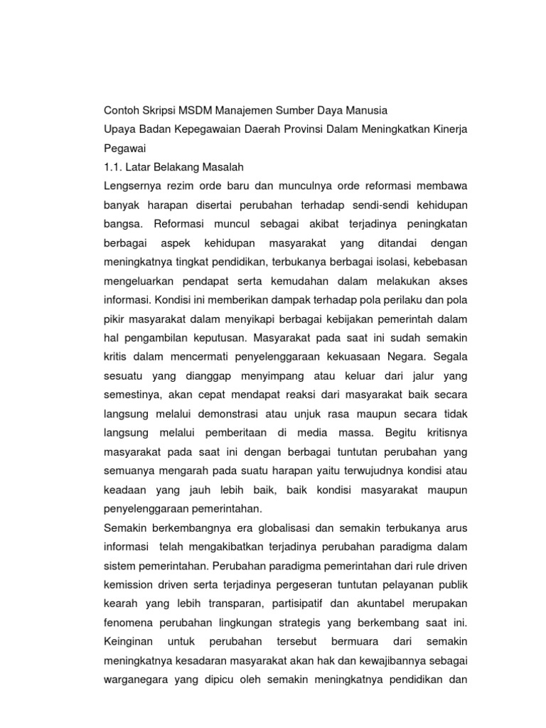Contoh Skripsi MSDM Manajemen Sumber Daya Manusia | PDF | Ilmu Sosial
