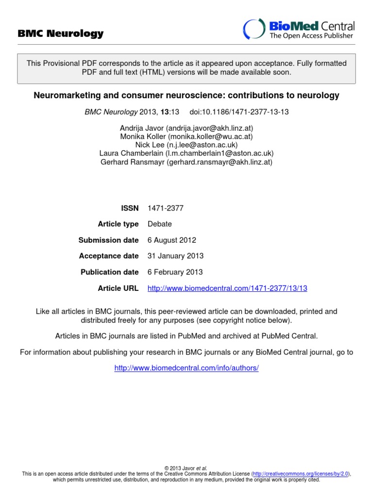 Neuromarketing and Consumer Neuroscience PDF | PDF | Reward System ...