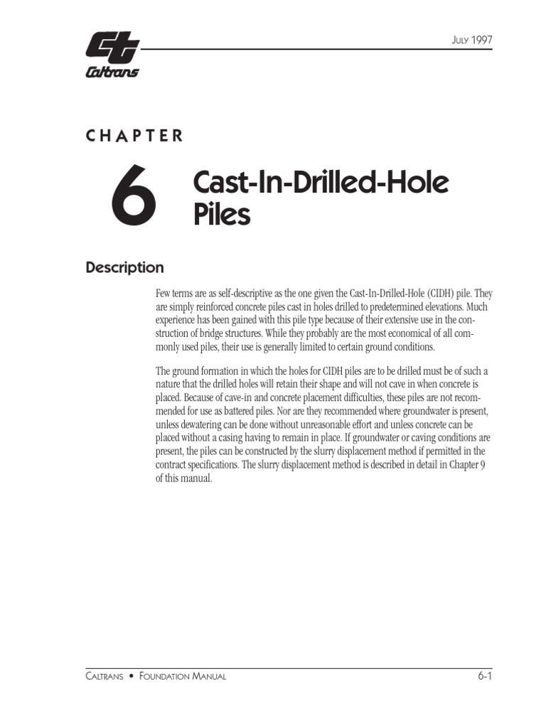 Ch.6 Cast in Drilled Hole Piles - Caltrans | PDF | Deep Foundation | Drilling Rig