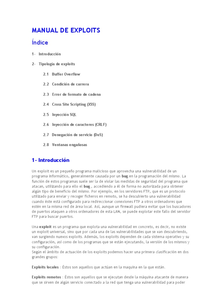Manual de Exploits | PDF | Compilador | Almacenador intermediario de datos