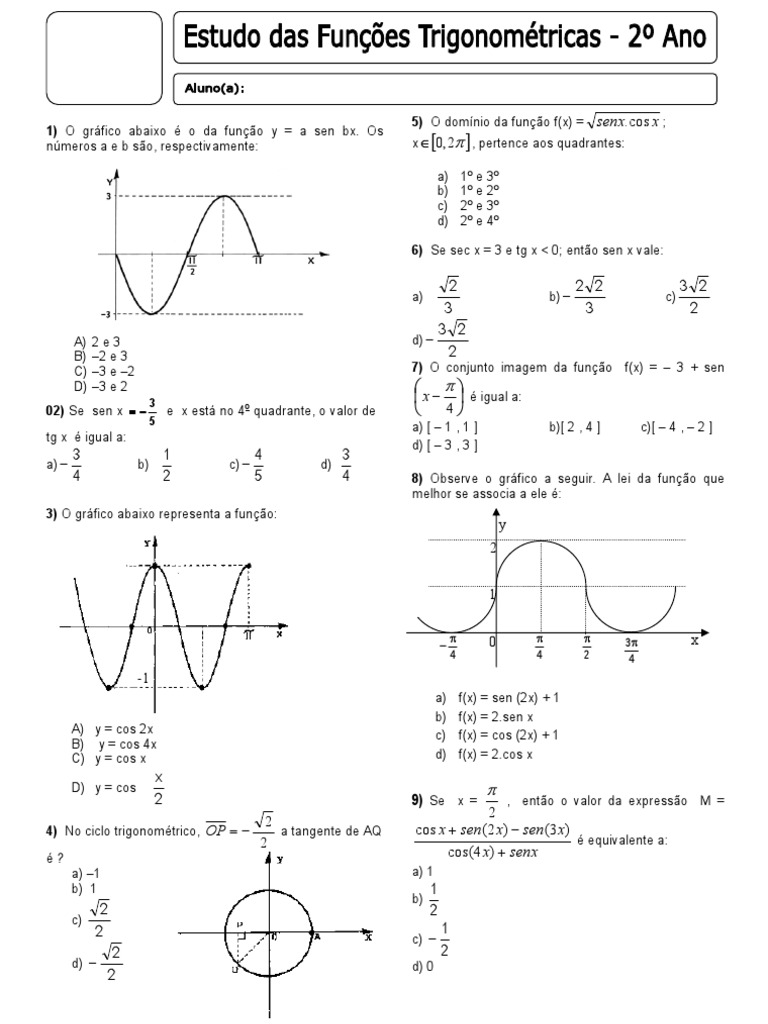 Exercicio Funçoes Trigonometricas | Função (Matemática) | Funções ...