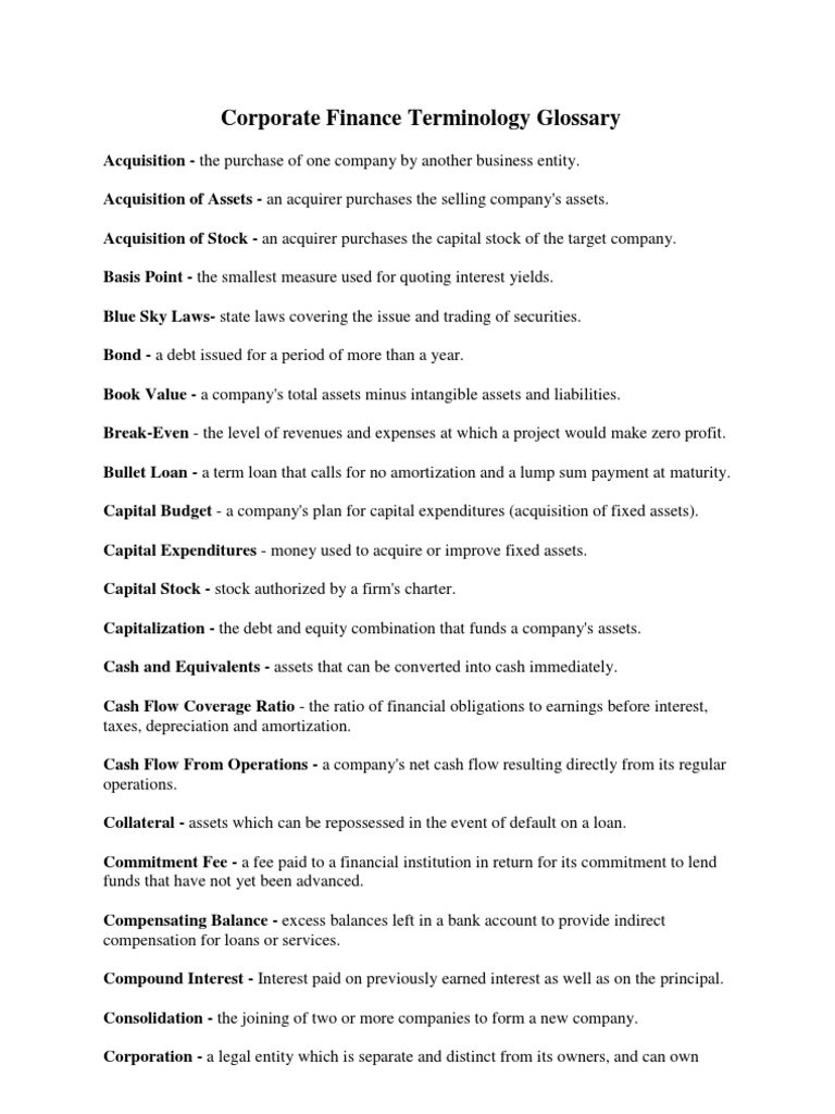 Corporate Finance Terminology Glossary | PDF | Book Value | Depreciation