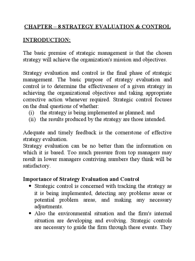 CHPT 8 Strategy Evaluation | PDF | Strategic Management | Systems Theory