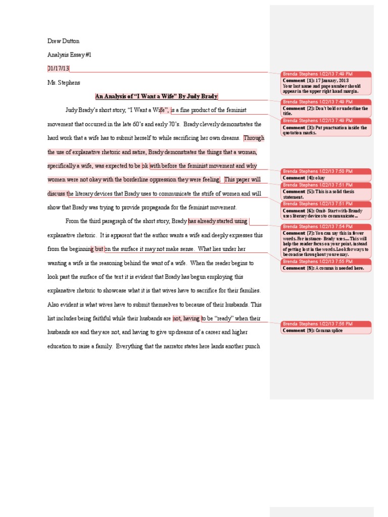 Analysis of "I Want a Wife" | PDF | Narration