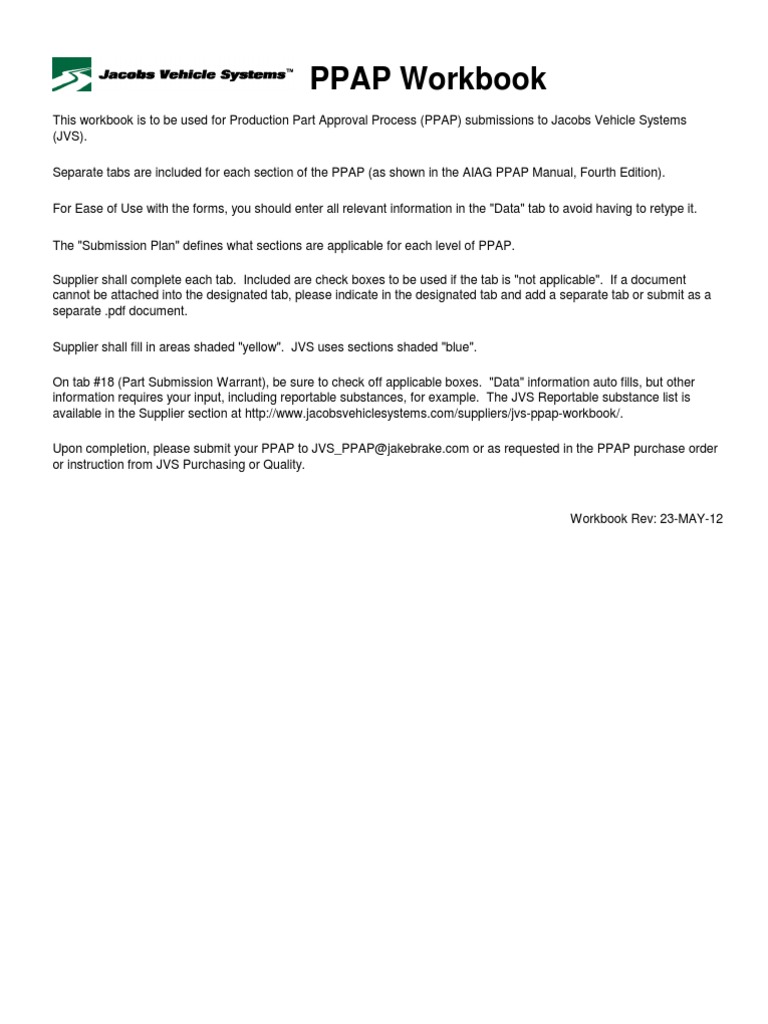 PPAP Workbook All in One | Packaging And Labeling | Specification ...