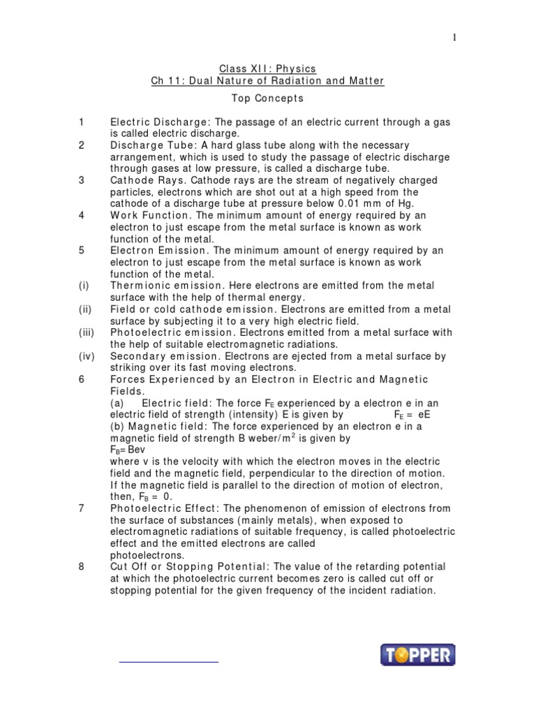 XII Phy Ch11 DualNatureofRadiation&Matter Topconcepts | PDF ...