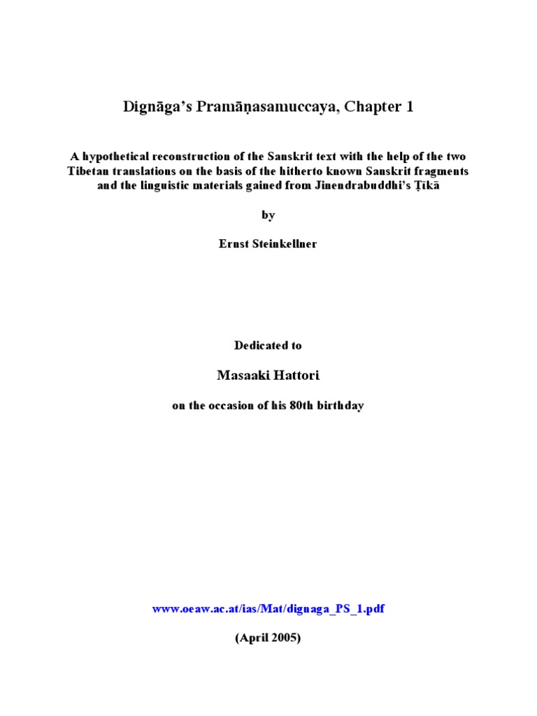 Steinkellner Dignaga PS 1 Reconstructed Sanskrit | PDF | Sanskrit ...
