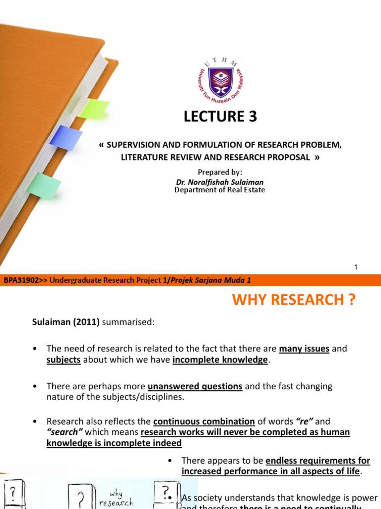 Lecture 3@ Formulation of Research Problem, LR and Research Proposal ...
