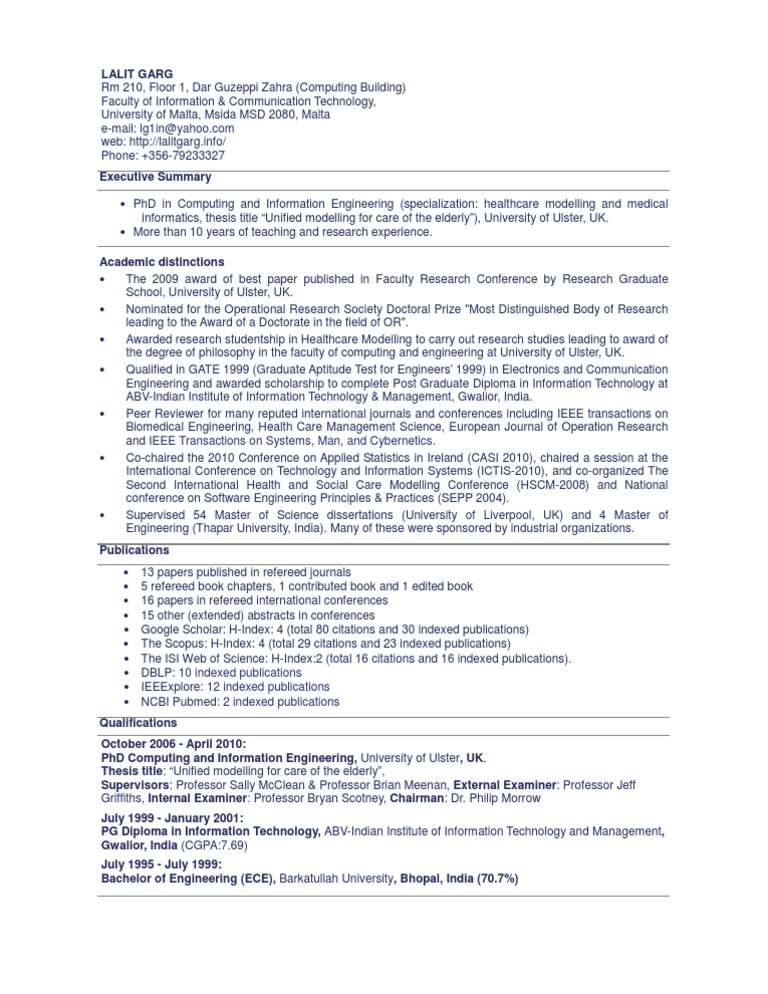 CV Lalit Garg Garg First Page | PDF | Thesis | Doctor Of Philosophy
