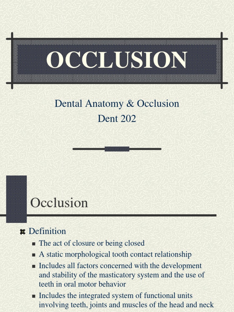 Occlusion: Dental Anatomy & Occlusion Dent 202 | PDF | Tooth | Dental ...
