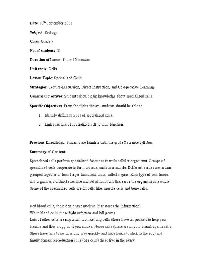 Specialized Cell #2 | PDF