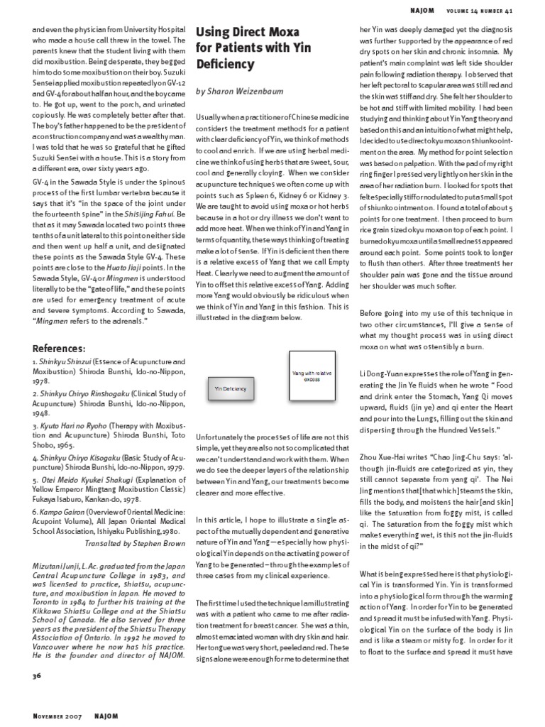 Moxibustion For Yin Deficiency by Sharon Weizenbaum | PDF | Traditional ...