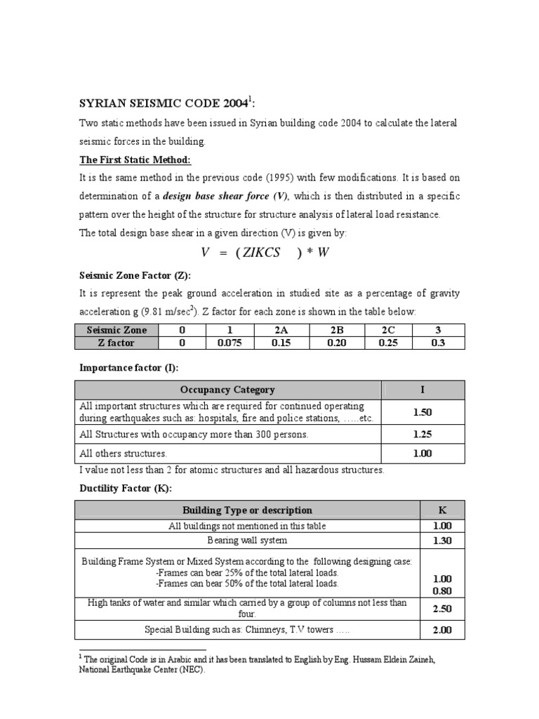 Syrian Seismic Building Code - 2004 | PDF | Earthquakes | Moment ...