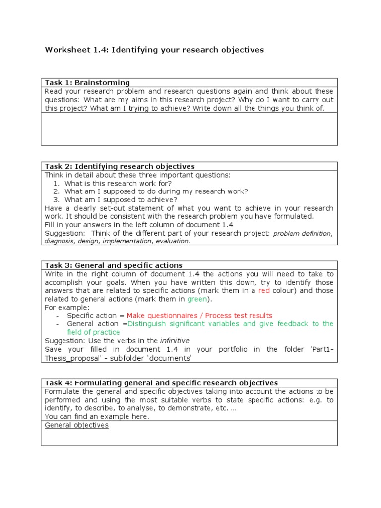 Worksheet 1.4: Identifying Your Research Objectives: Task 1 ...