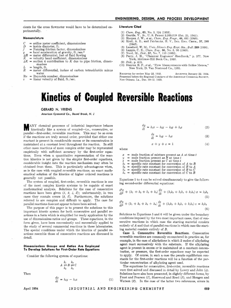 First-Order Reversible Reaction Kinetics | PDF | Chemical Equilibrium ...