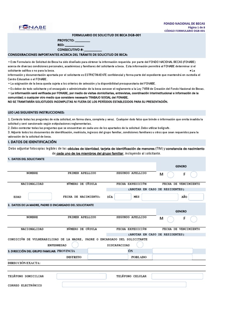 Formulario de Fonabe | PDF | Educación Secundaria | Invalidez