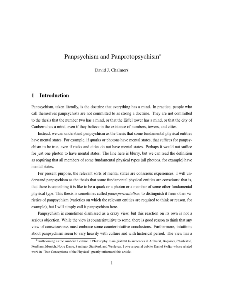 Chalmers - Panpsychism and Panprotopsychism (In Press) | PDF ...