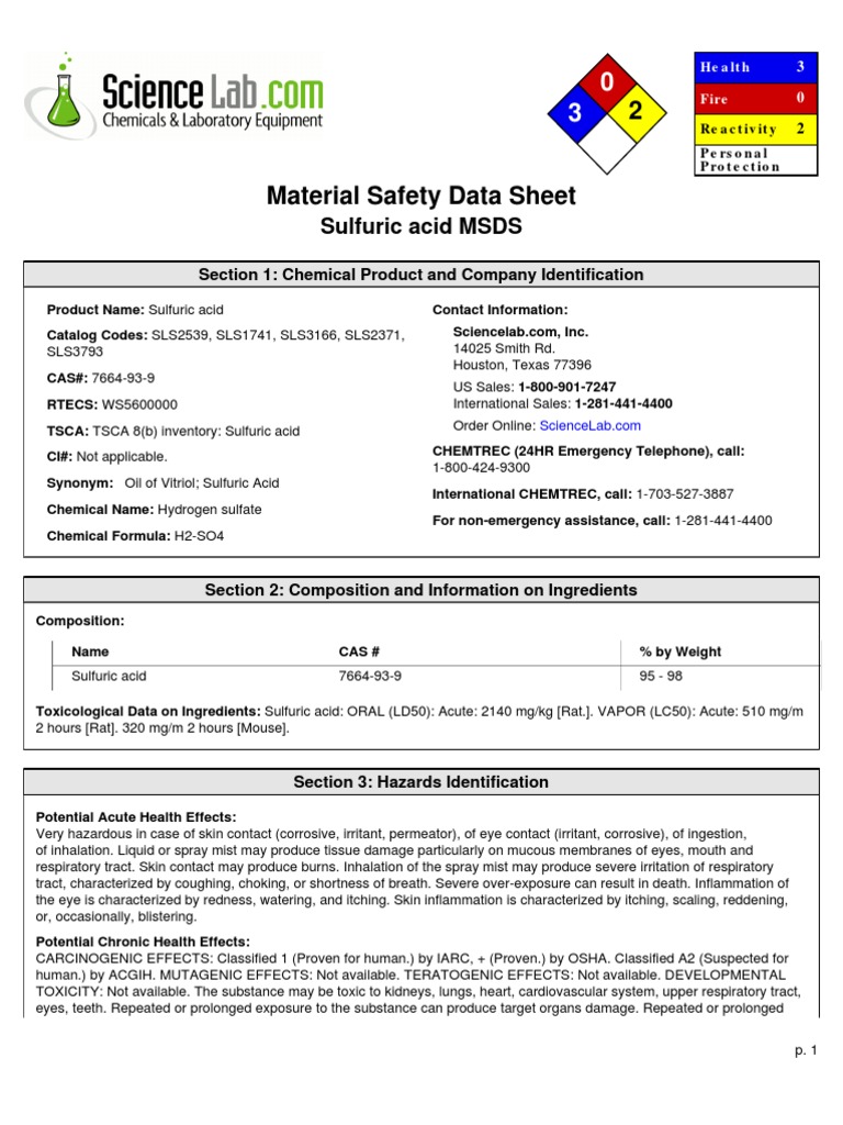 Msds Asam Sulfat | Sulfuric Acid | Potassium