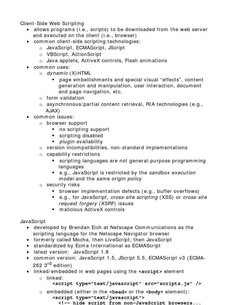Client Side Web Scripting Lecture Notes Pdf Dynamic Web Page Java Script