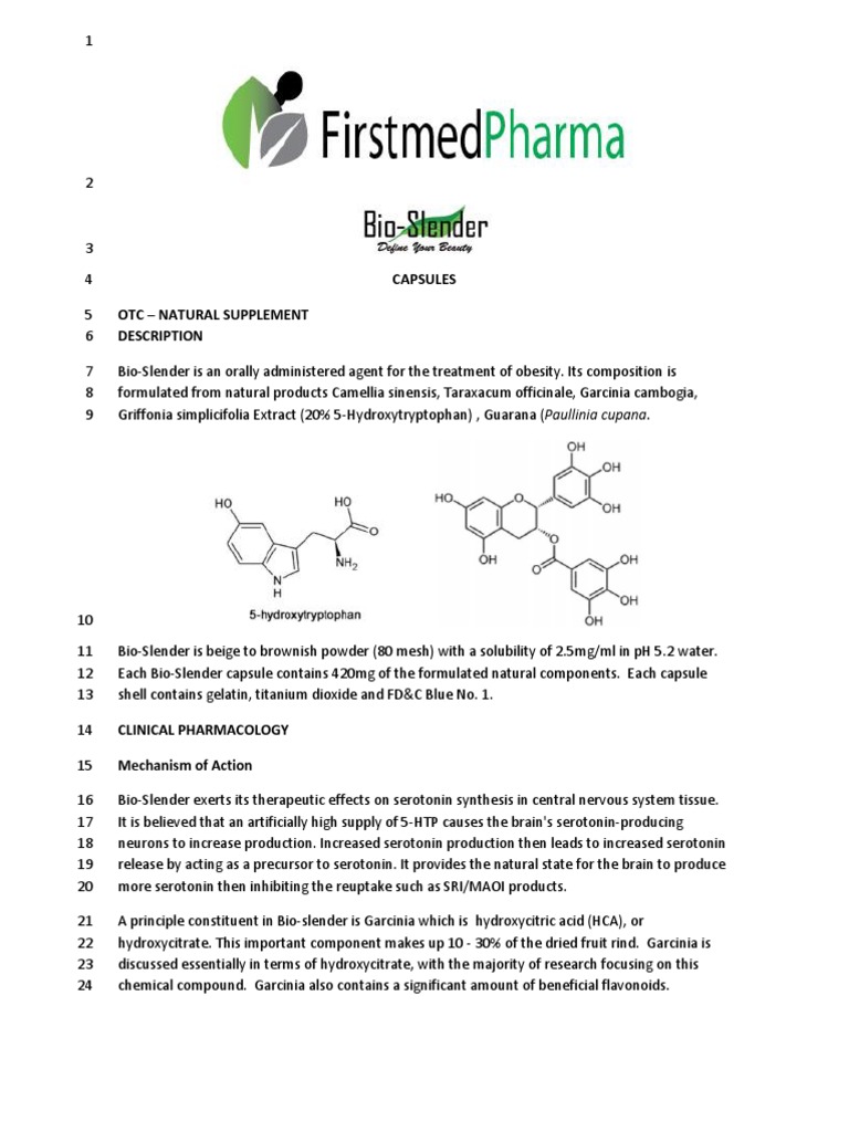 Prescribing Information On Bio-Slender | PDF | High Density Lipoprotein ...